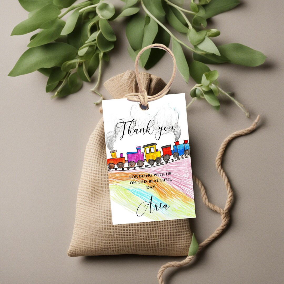 Train Thank You Tag Template, Digital Train Child Drawing Tag ...