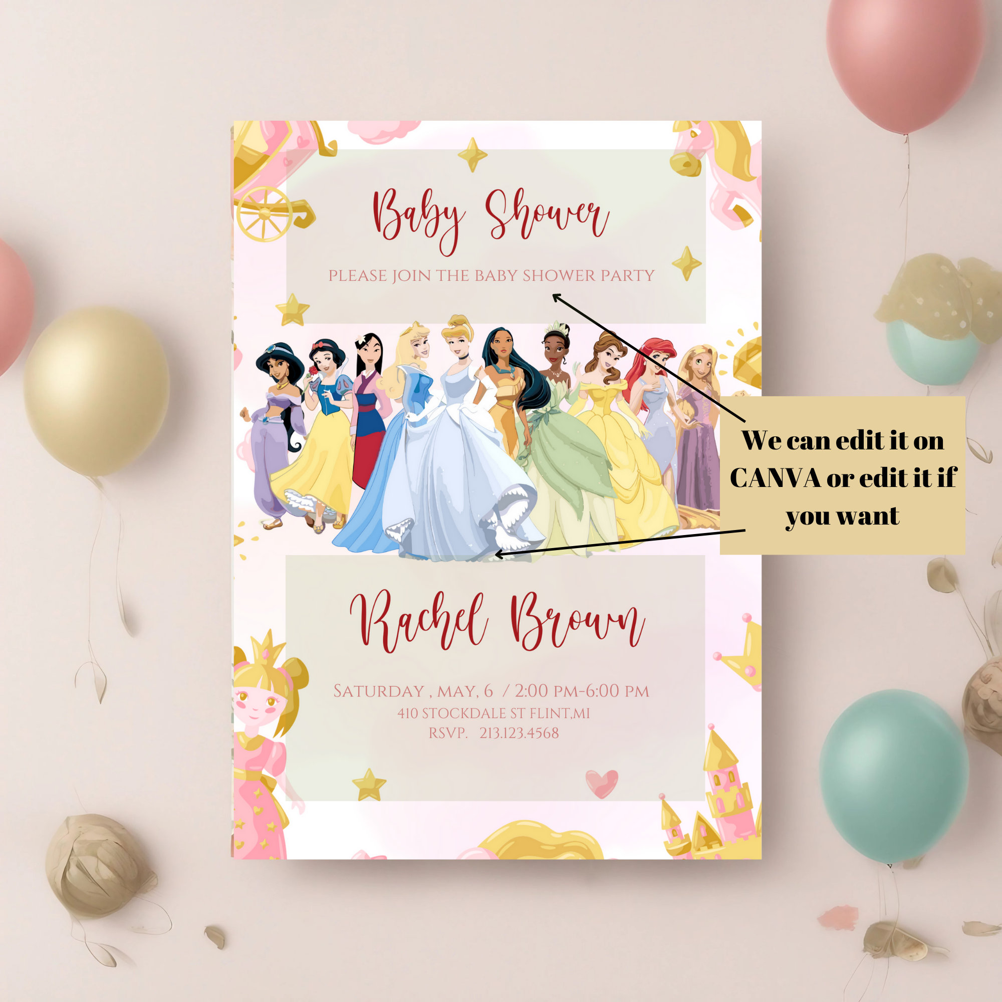 Princess Baby Shower Invitation, Princesses Baby Shower Party ...