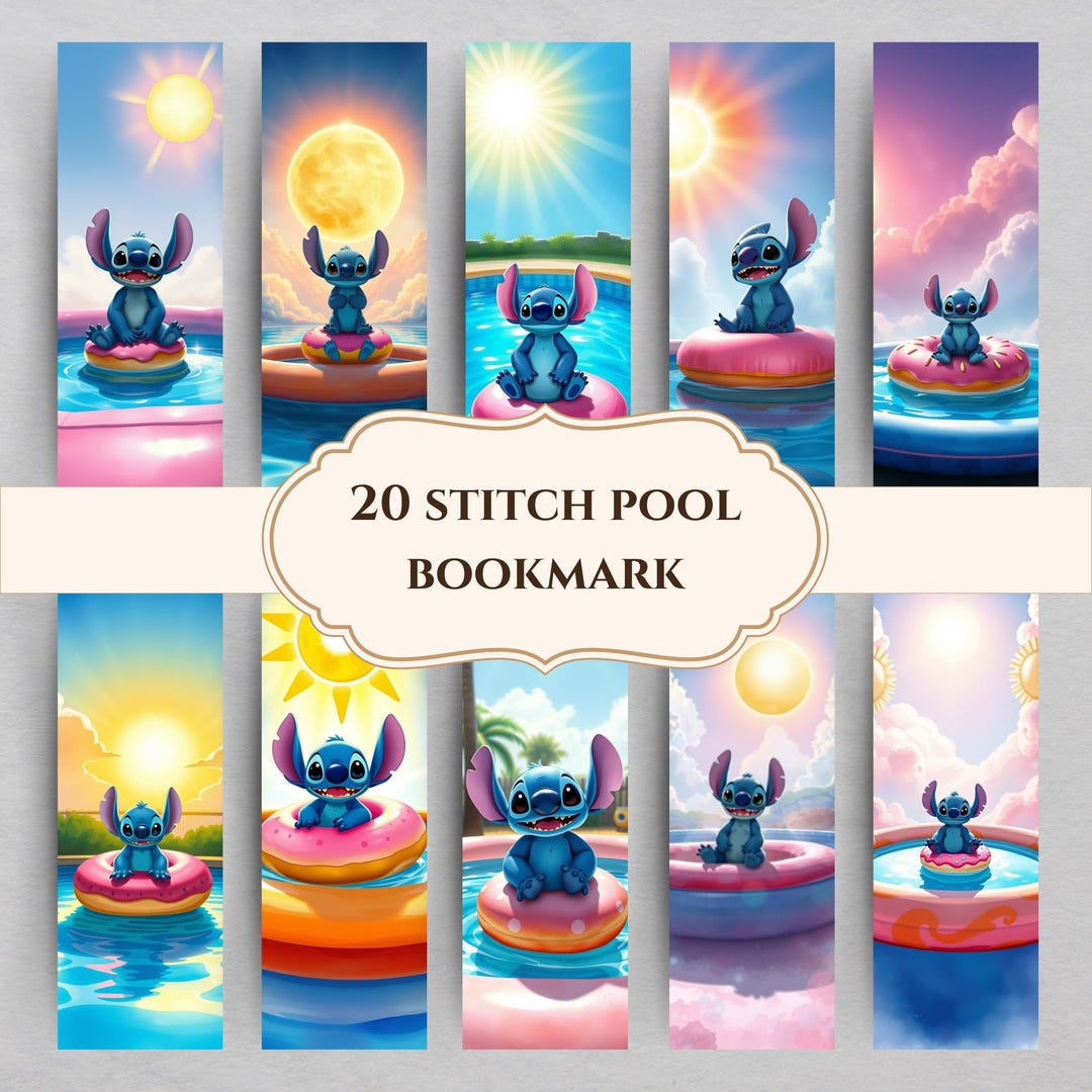Stitch Pool Party Bookmark Printable, Book Lovers Designs, Digital ...