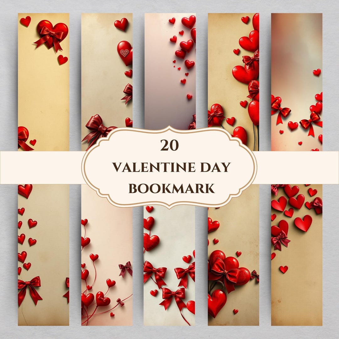 Valentine's Day Bookmarks Printable, Book Lovers Designs, Digital ...
