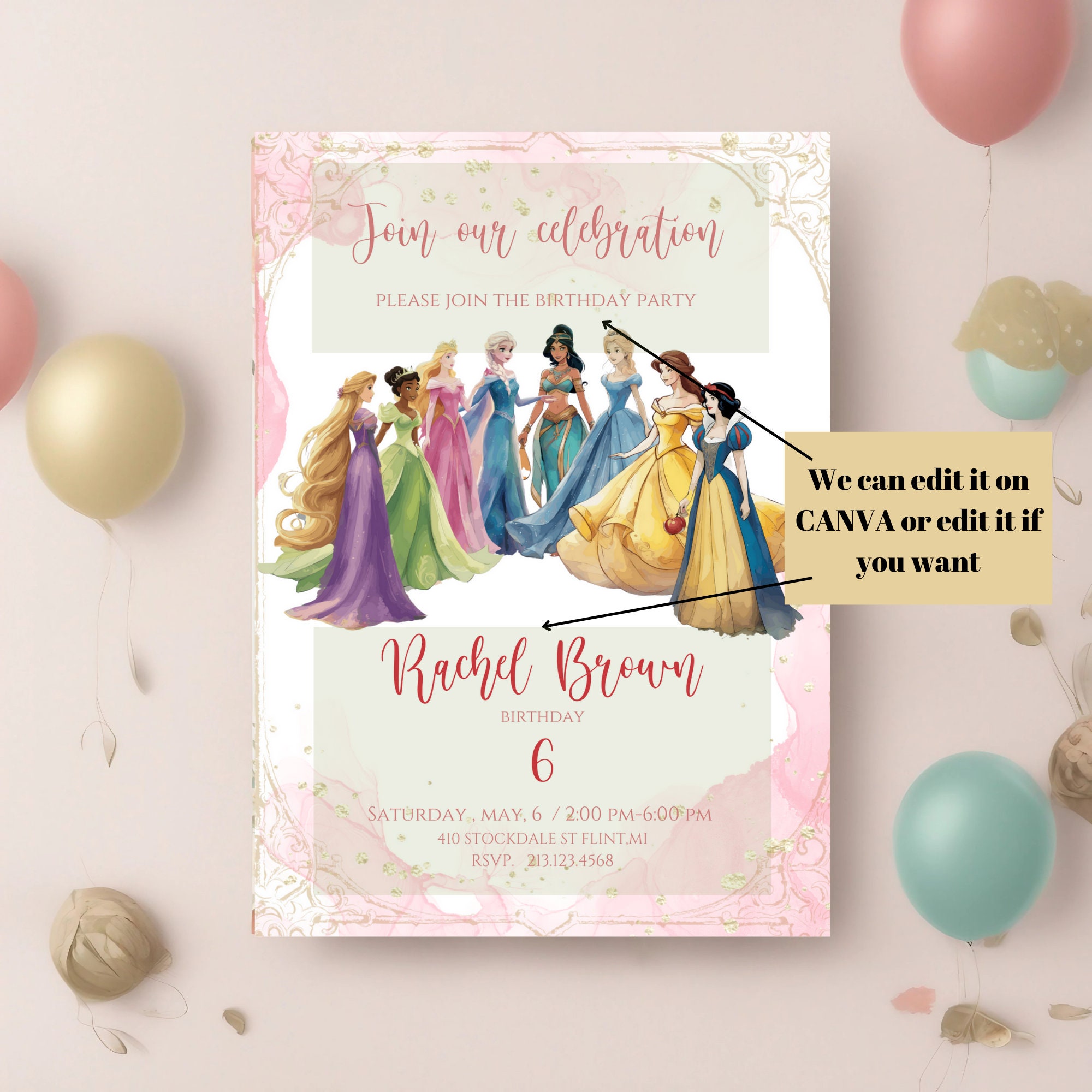 Princess Birthday Invitation Princesses Birthday Party - Etsy