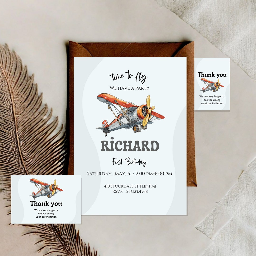 Airplane Boy Birthday Invitation Template, Modern Plane Invitation ...