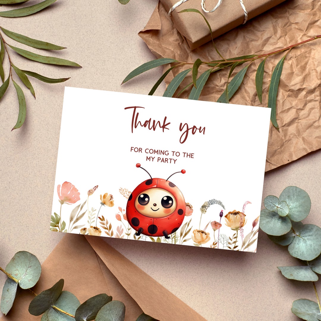Ladybug Thank You Card, Watercolor Ladybug Thank You Card, Little First ...