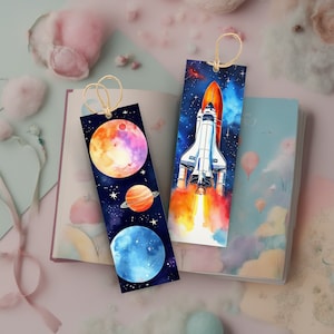 Space Bookmark Printable, Planets Rocket Bookmark Gift, Galaxy Gift ...