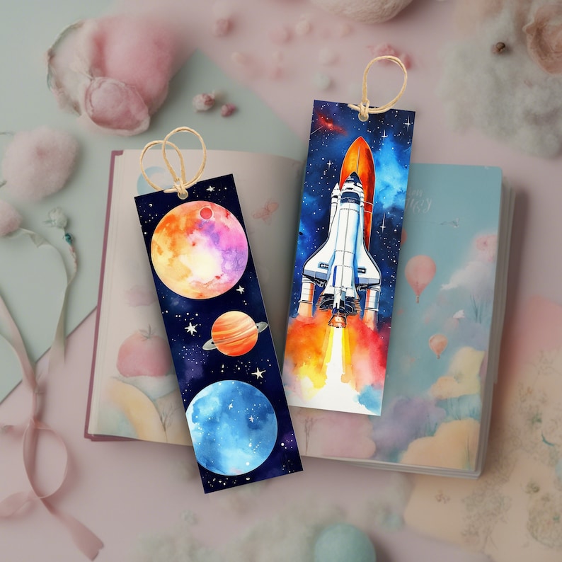 Space Bookmark Printable, Planets Rocket Bookmark Gift, Galaxy Gift ...