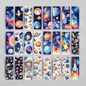 Space Bookmark Printable, Planets Rocket Bookmark Gift, Galaxy Gift ...