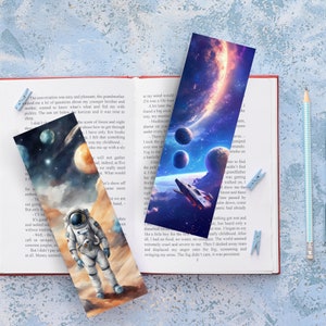 Space Bookmark Printable, Galaxy Gift, Planets Rocket Bookmark Gift ...