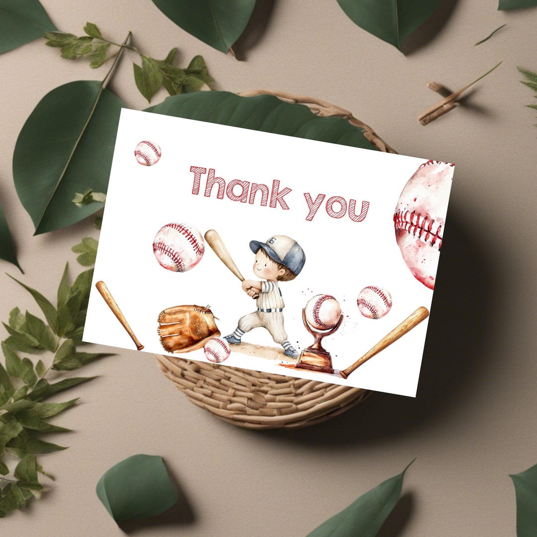 Baseball Thank You Card, Editable Baseball Card, Baseball Favor Card ...