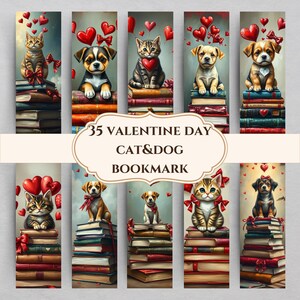 Valentine's Day Bookmarks Printable, Book Lovers Designs, Digital Cat ...