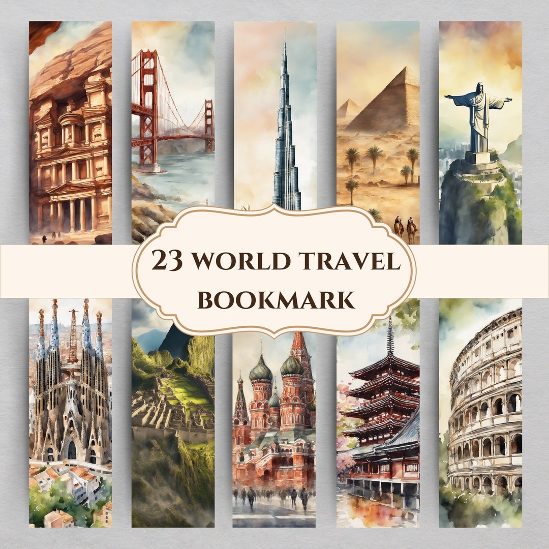 World Travel Bookmark Printable, Watercolor Famous Landmark Bookmark ...