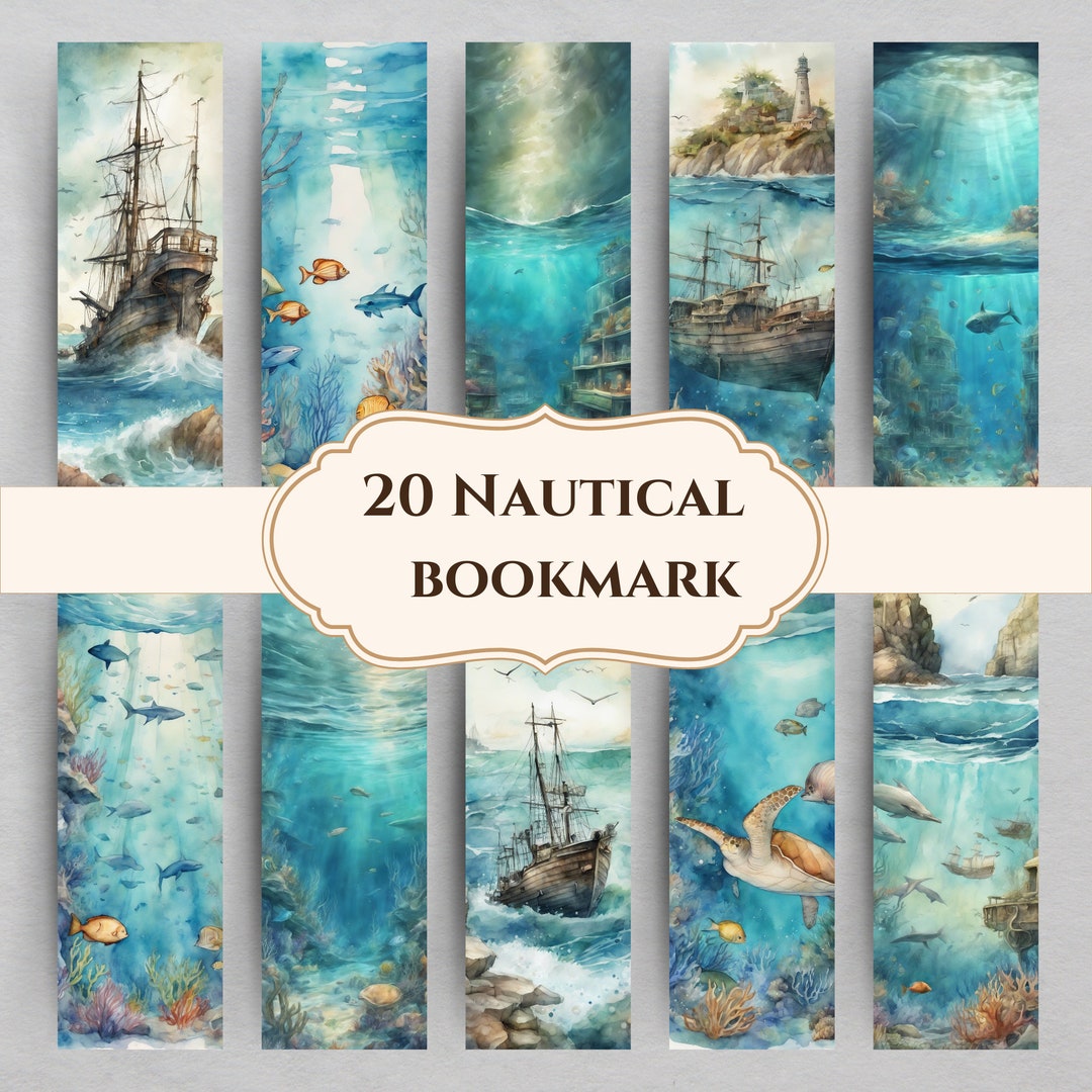Nautical Bookmark Printable, Book Lovers Designs, Ocean Digital Letter ...