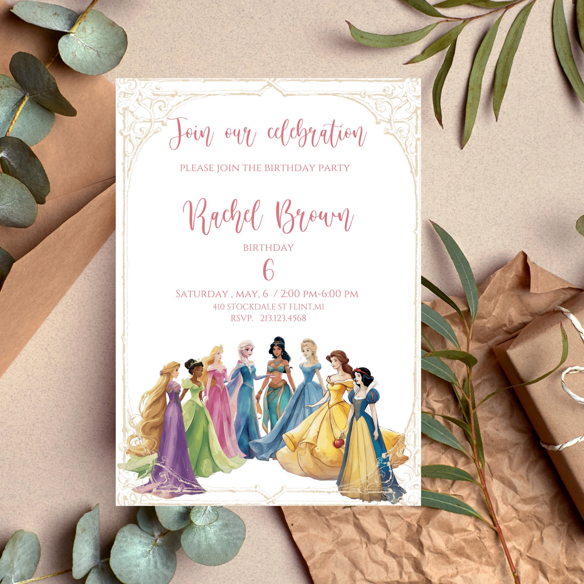 Princess Birthday Invitation, Princesses Birthday Party Invitation ...