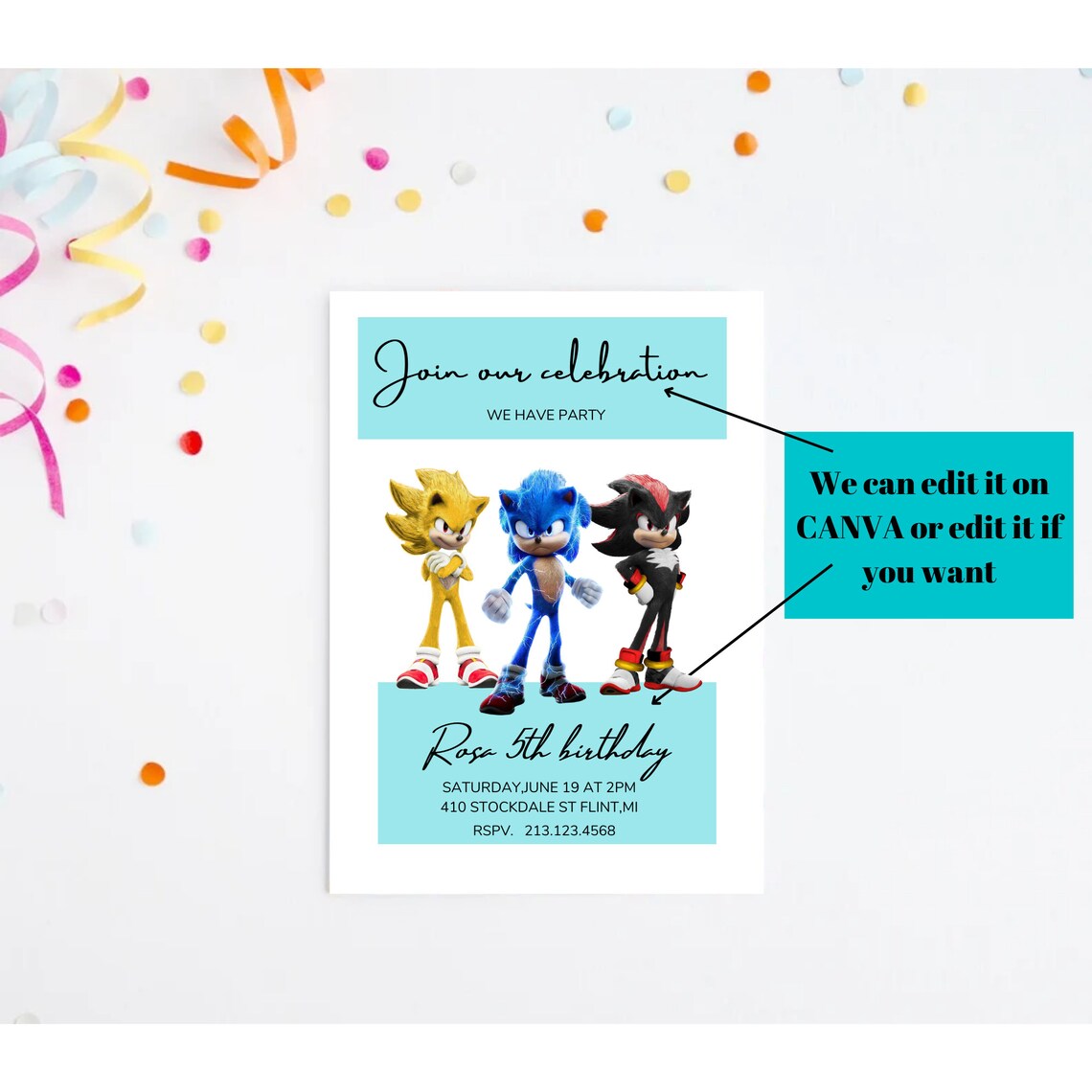Sonic Invitation Plantilla de invitación de cumpleaños de - Etsy España