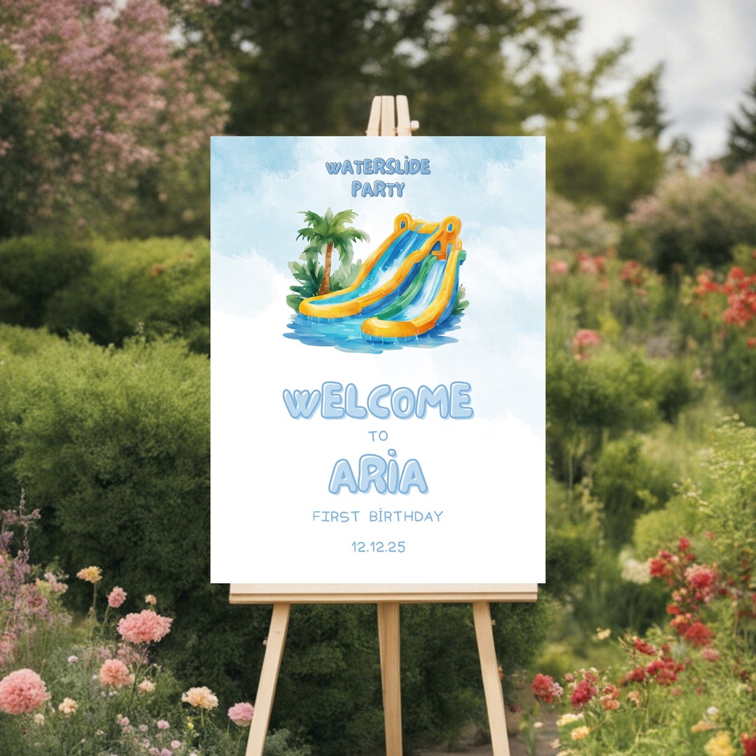 Waterslide Welcome Sign, Waterslide Birthday Party, Summer Pool Welcome ...