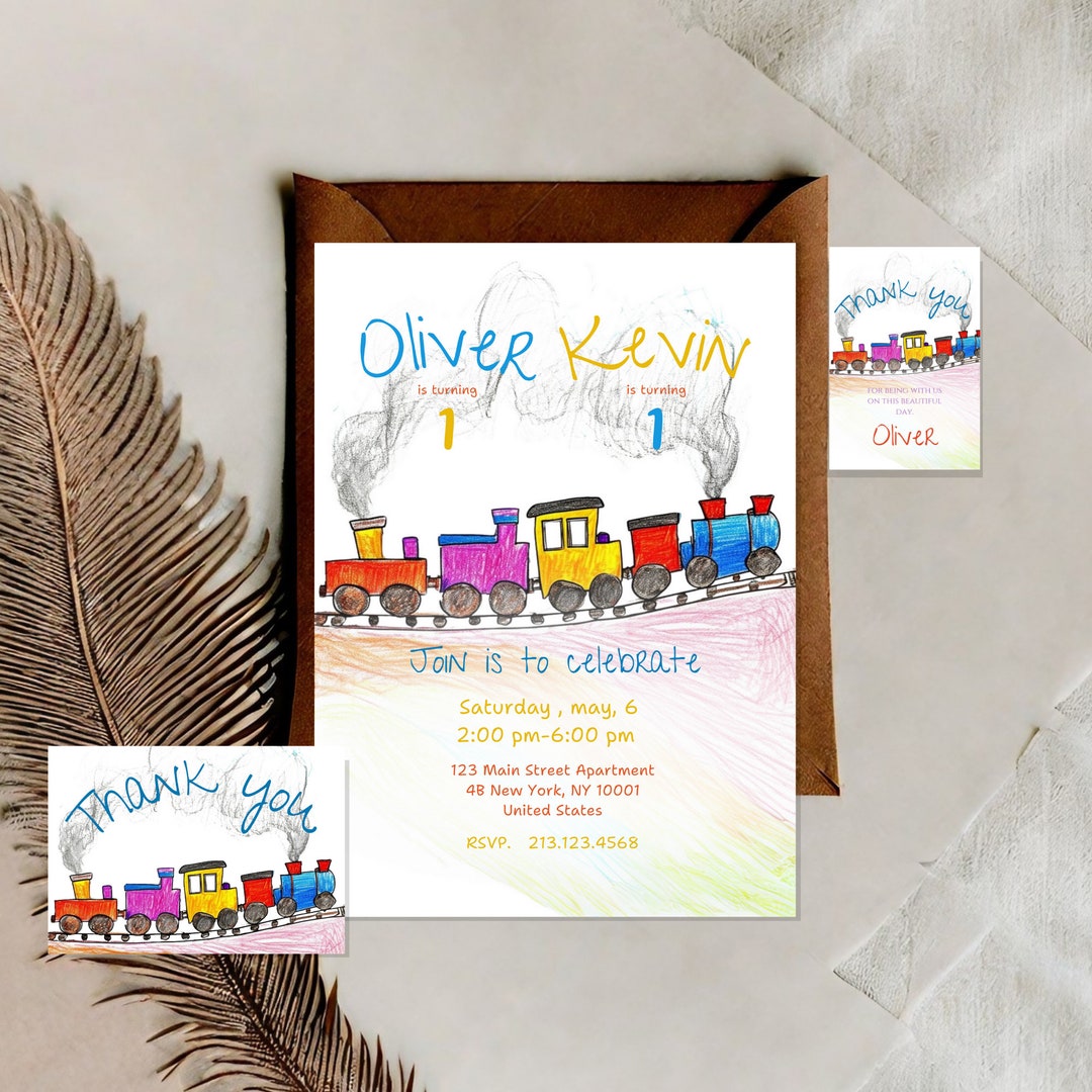 Sibling Train Birthday Invitation, Editable Chugga Chugga Birthday ...