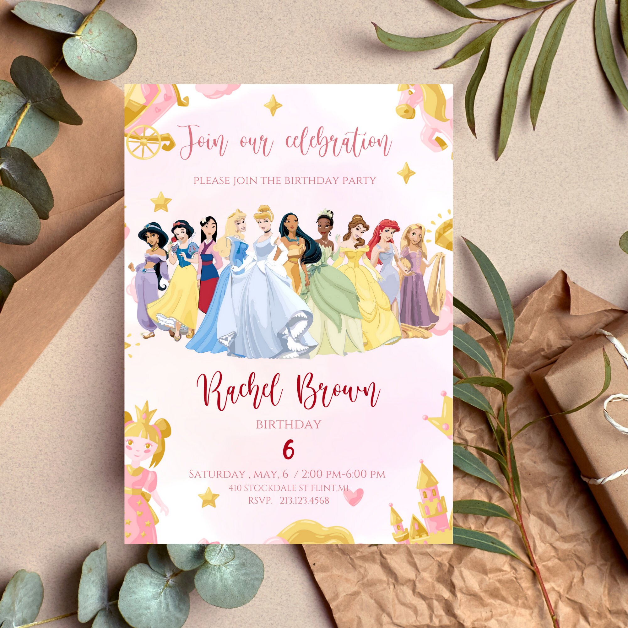 Princess Birthday Invitation Princesses Birthday Party - Etsy