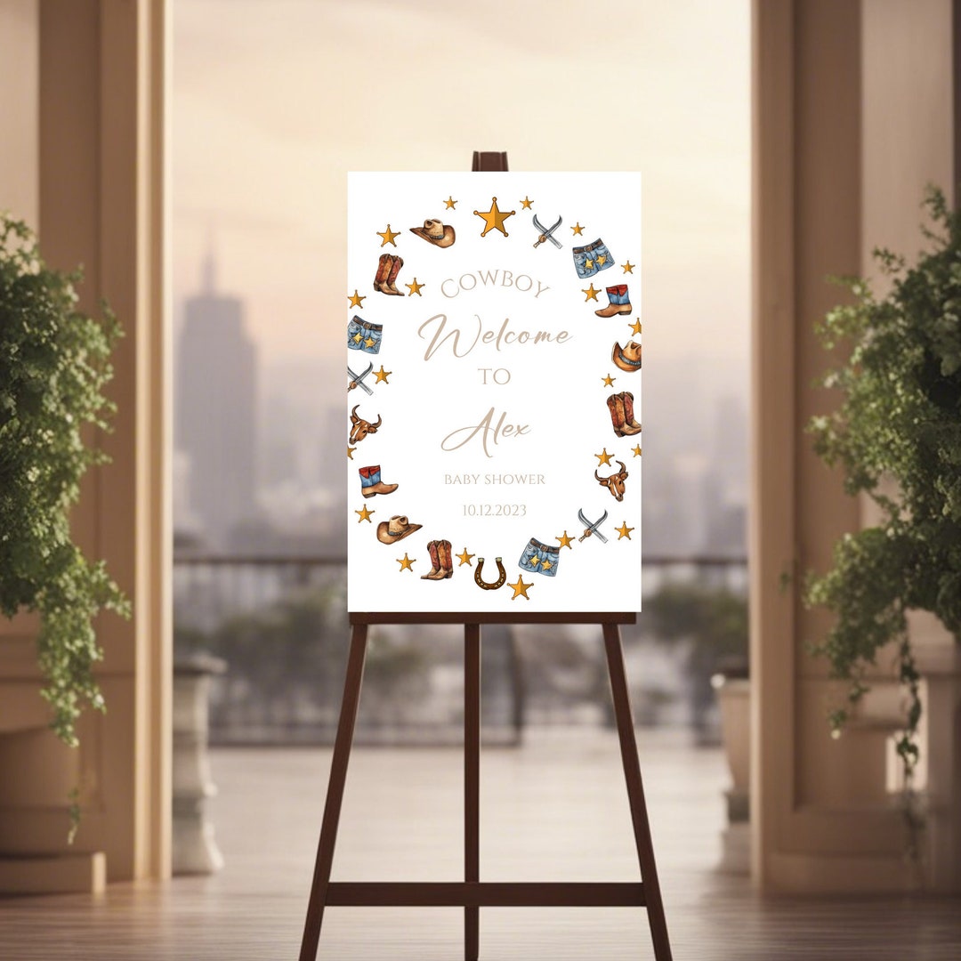 Cowboy Baby Shower Welcome Sign, Editable Litlle Printable, Wild West ...