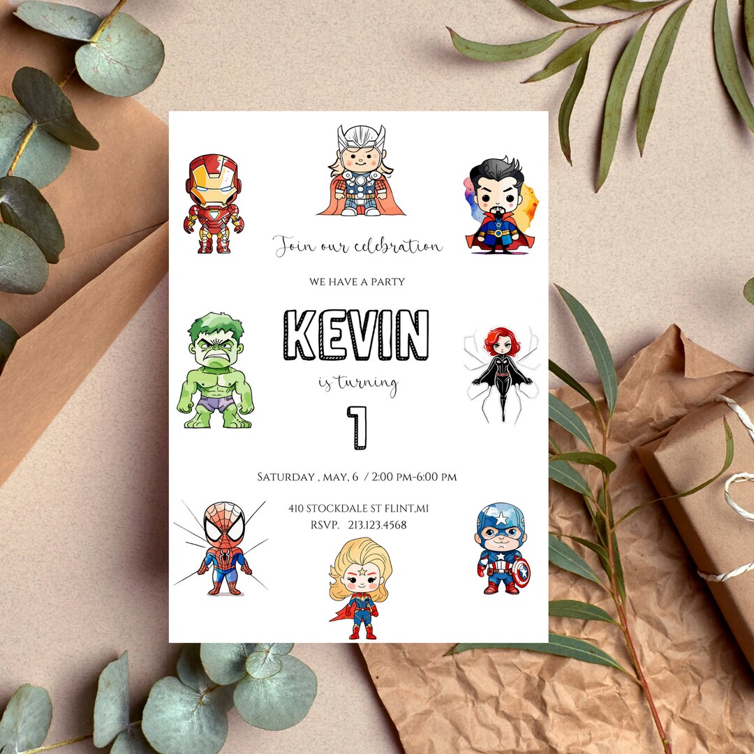Editable Superhero Kids Birthday Invitation, Avengers Birthday ...