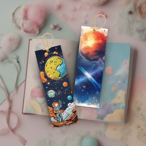 Space Bookmark Printable, Galaxy Gift, Planets Rocket Bookmark Gift ...