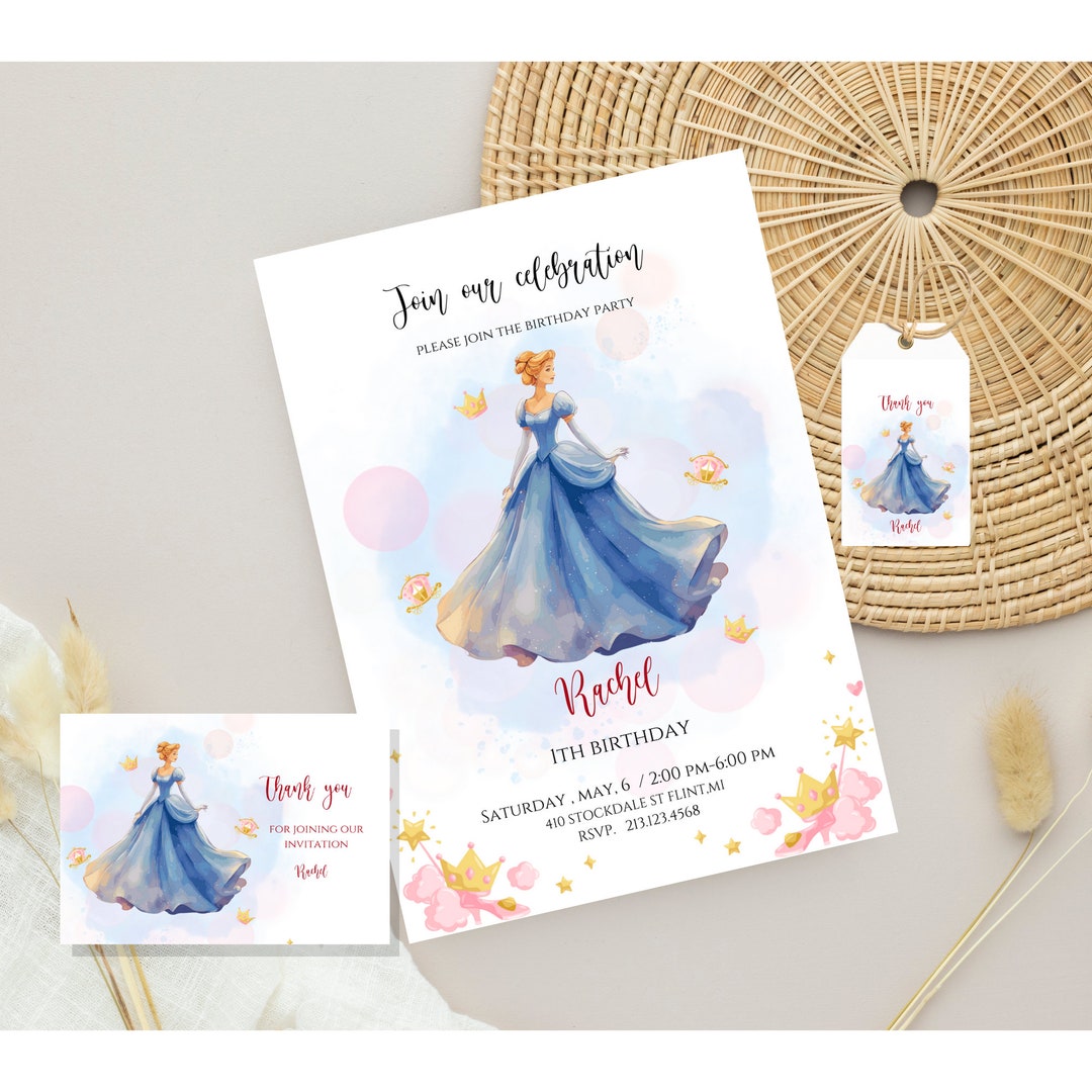 Cinderella Birthday Invitation Template, Printable Editable Birthday ...