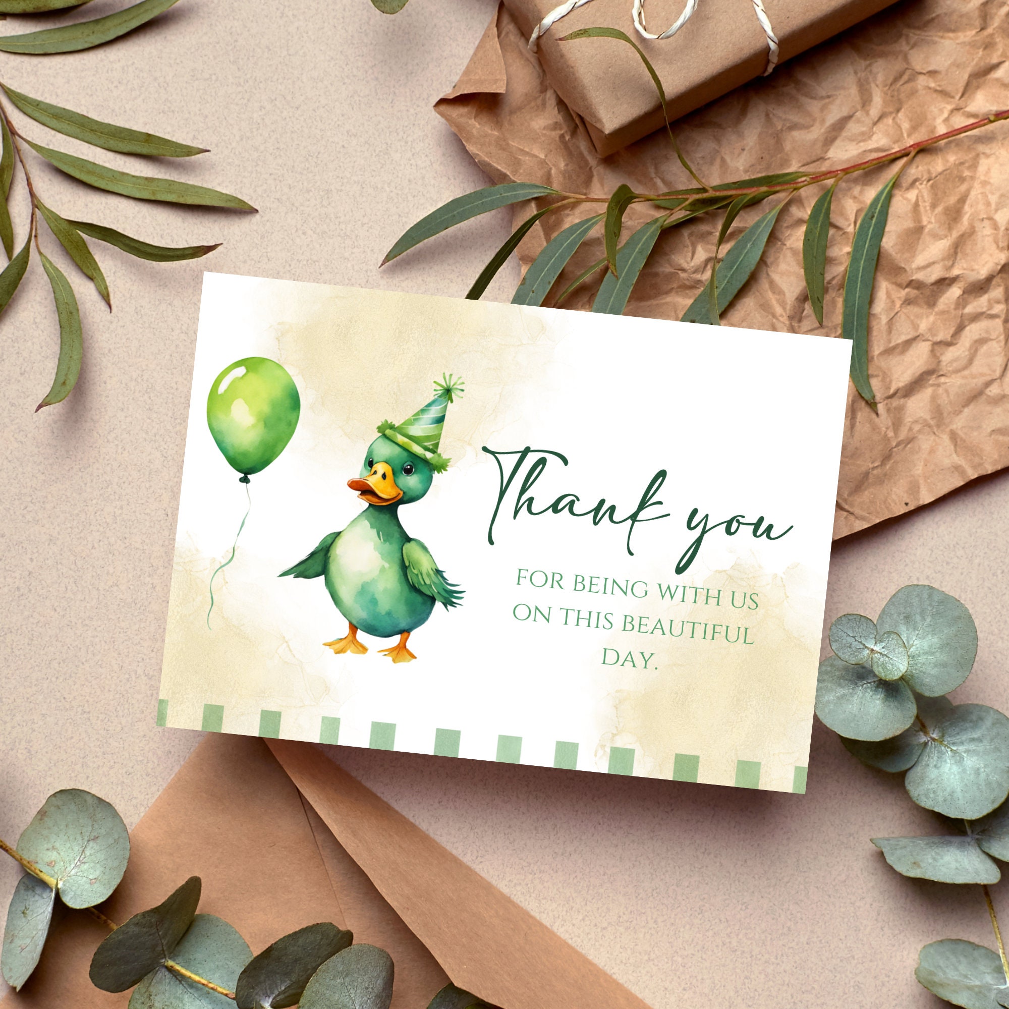 Editable Duck Thank You Card Template, One Lucky Duck 1st Birthday ...