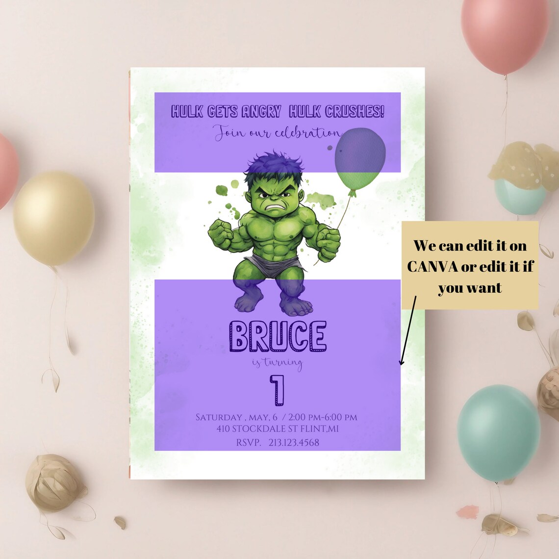 Superhero Birthday Invite, Hulk Birthday Invitation Template, Hulk ...