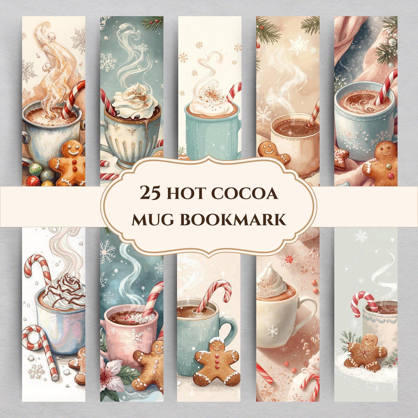 Watercolor Hot Cocoa Mug Bookmark Printable, Christmas Bookmark ...