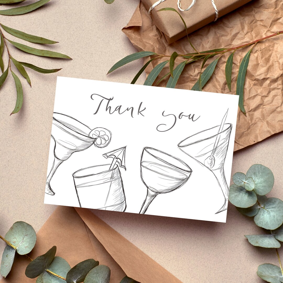 Cocktail Thank You Card, Cocktail 30th Birthday Party Card, Printable ...