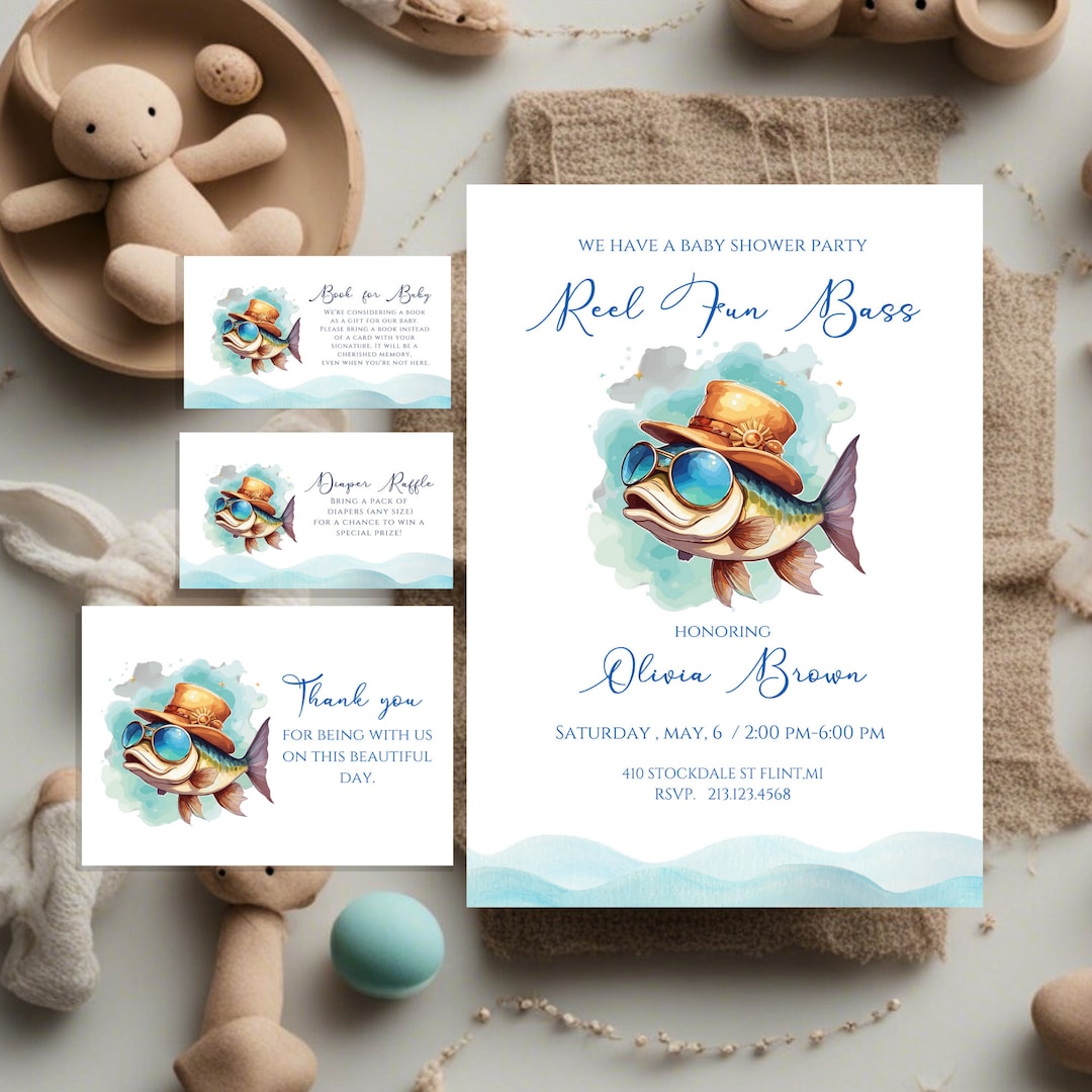 Fishing Baby Shower Invitation Template, Reel Fun Bass Baby Shower ...