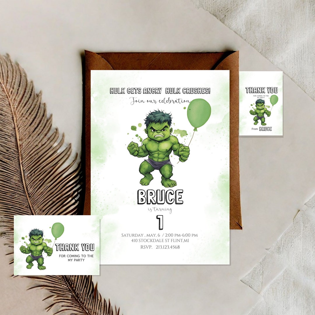 Superhero Birthday Invite, Hulk Birthday Invitation Template, Hulk ...