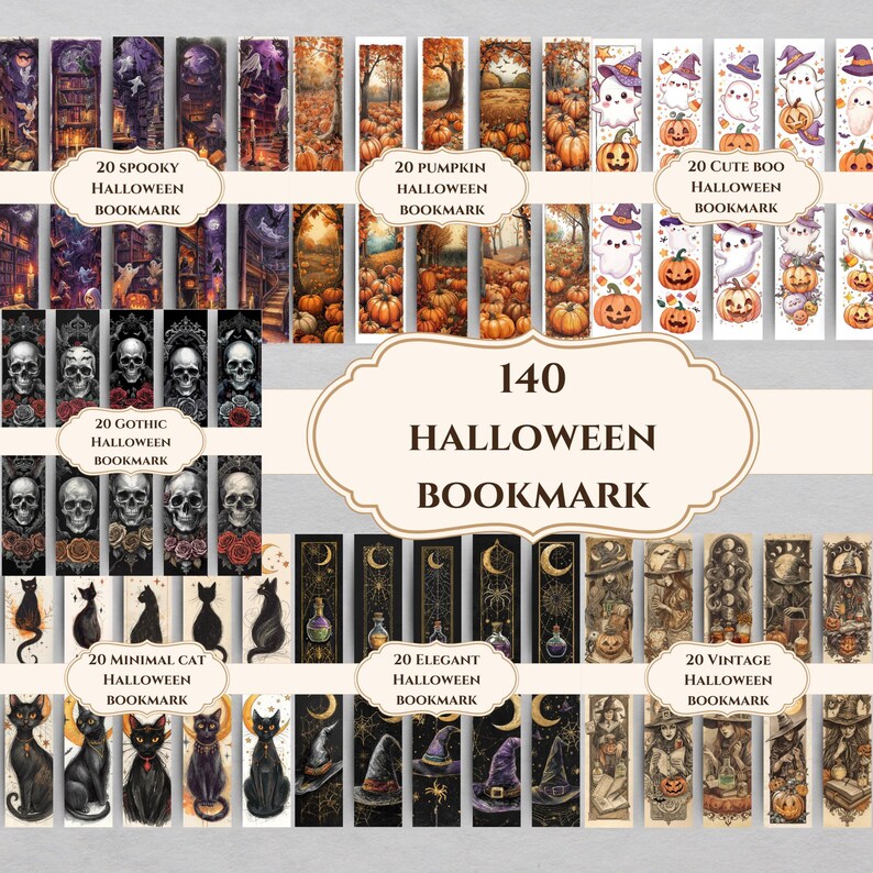 140 Halloween Theme Bookmark Printable, Pumpkin Gift Bookmark, Cute Boo ...