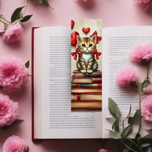 Valentine's Day Bookmarks Printable, Book Lovers Designs, Digital Cat ...