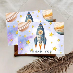 Outer Space Thank You Card Template, Planets Rocket Ship Astronaut ...