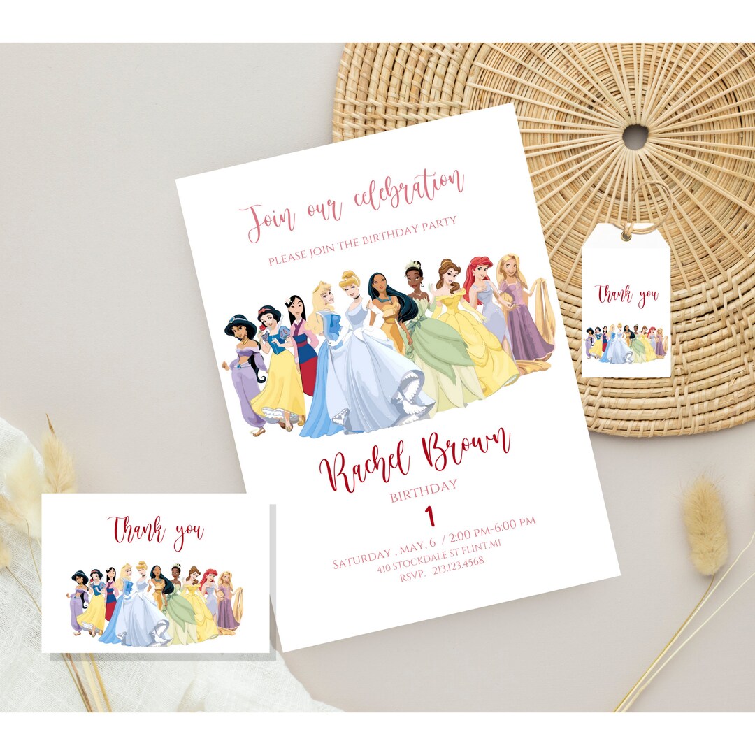 Princess First Birthday Invitation Princesses Birthday Party - Etsy