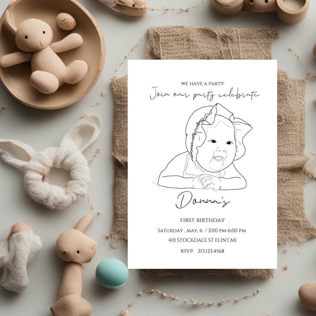 Personalized First Birthday Line Drawing From Photo, Birthday Outline ...