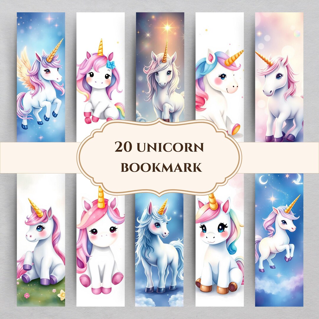 Unicorn Bookmarks Printable, Book Lovers Designs, Digital Baby Unicorn ...