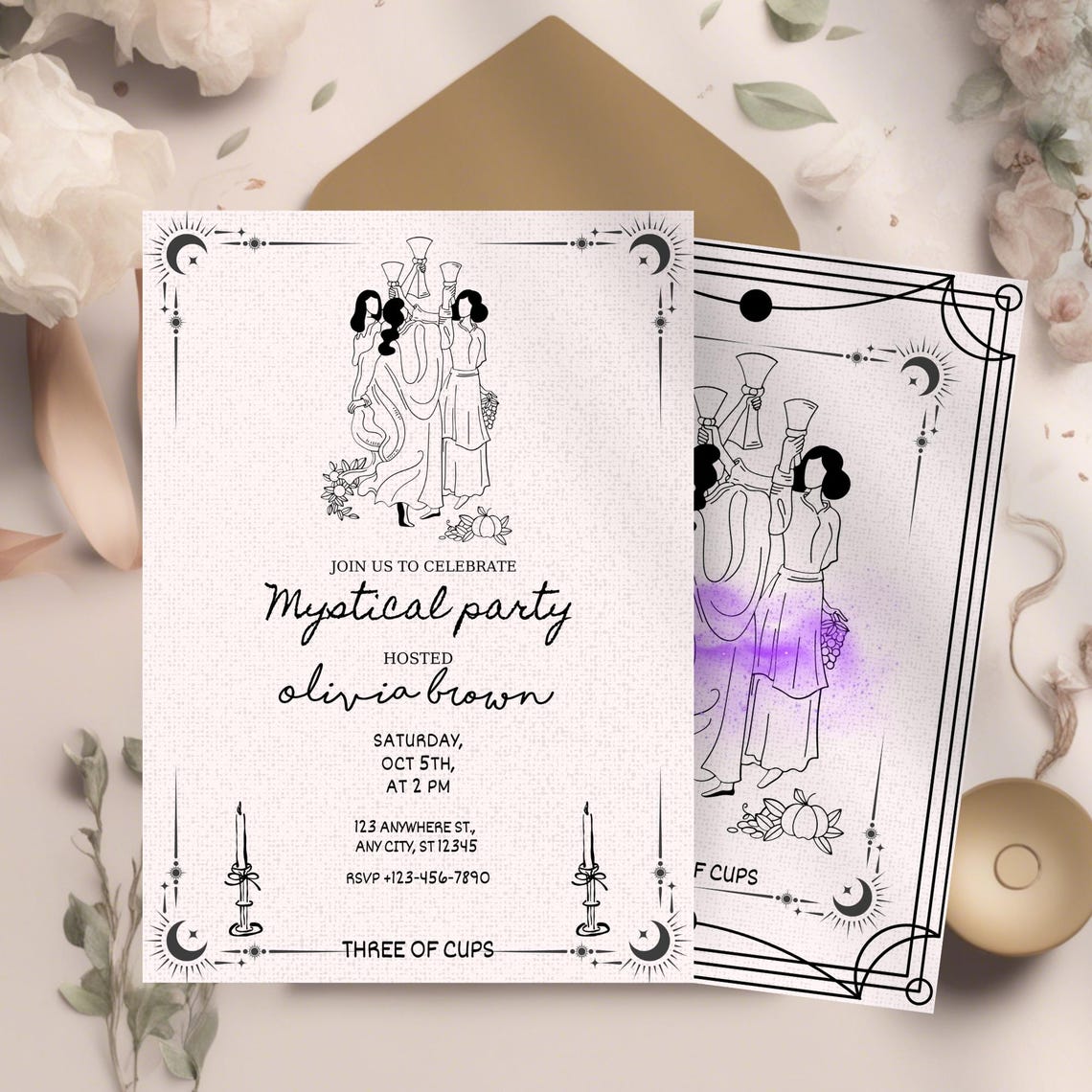 Tarot Birthday Invitation, Mystical Birthday Party Invite, Three of ...