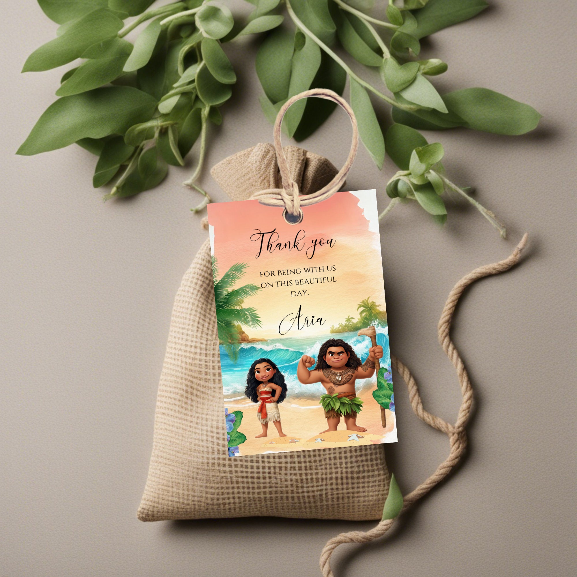 Moana Birthday Thank You Tag Template, Personalized Digital Kids Party ...