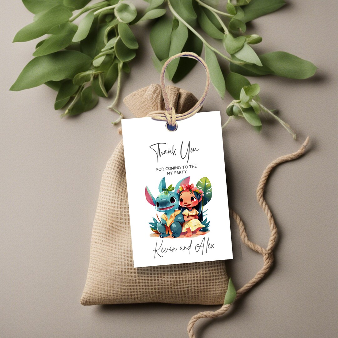 Stitch Birthday Thank You Tag Template, Personalized Digital Kids Party ...