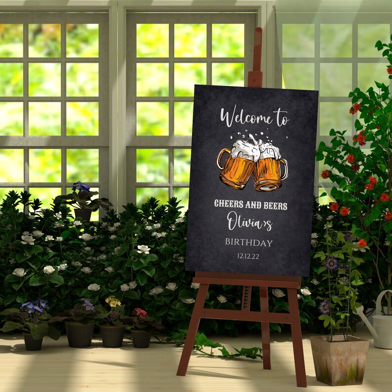 Cheers and Beers Birthday Party Welcome Sign Poster Any Age Chalkboard ...