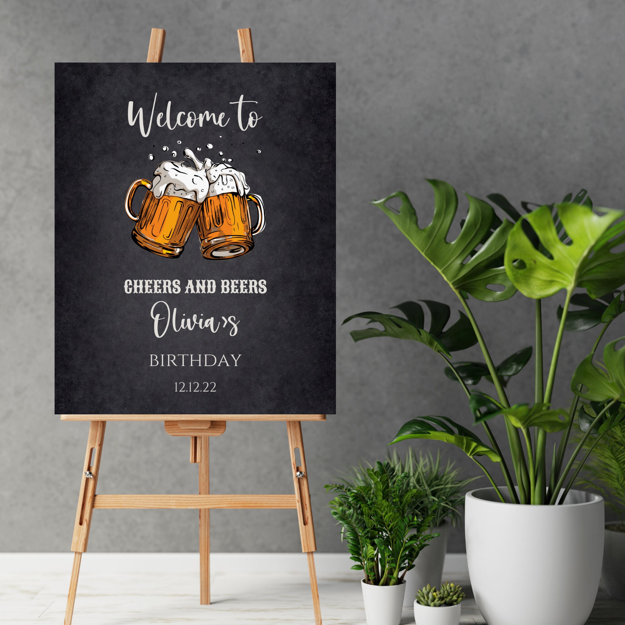 Cheers and Beers Birthday Party Welcome Sign Poster Any Age Chalkboard ...