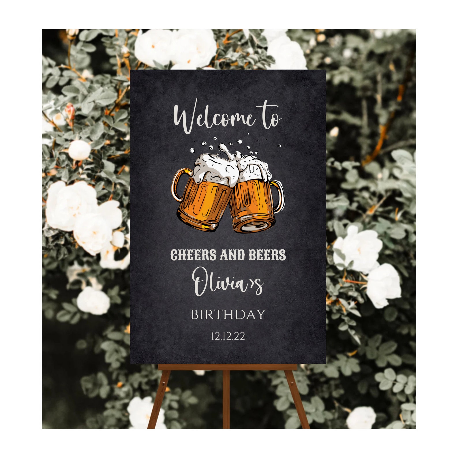 Cheers and Beers Birthday Party Welcome Sign Poster Any Age Chalkboard ...