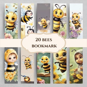 Bees Bookmark Printable, Digital Bee Bookmark, Book Lovers Designs ...