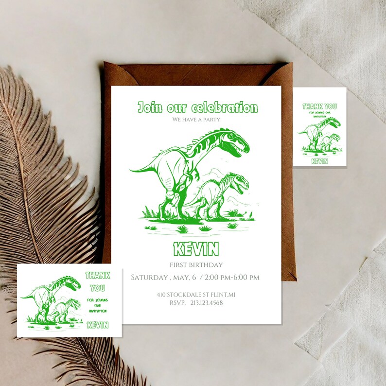Invitación editable de primer cumpleaños de dinosaurio, T-Rex ...