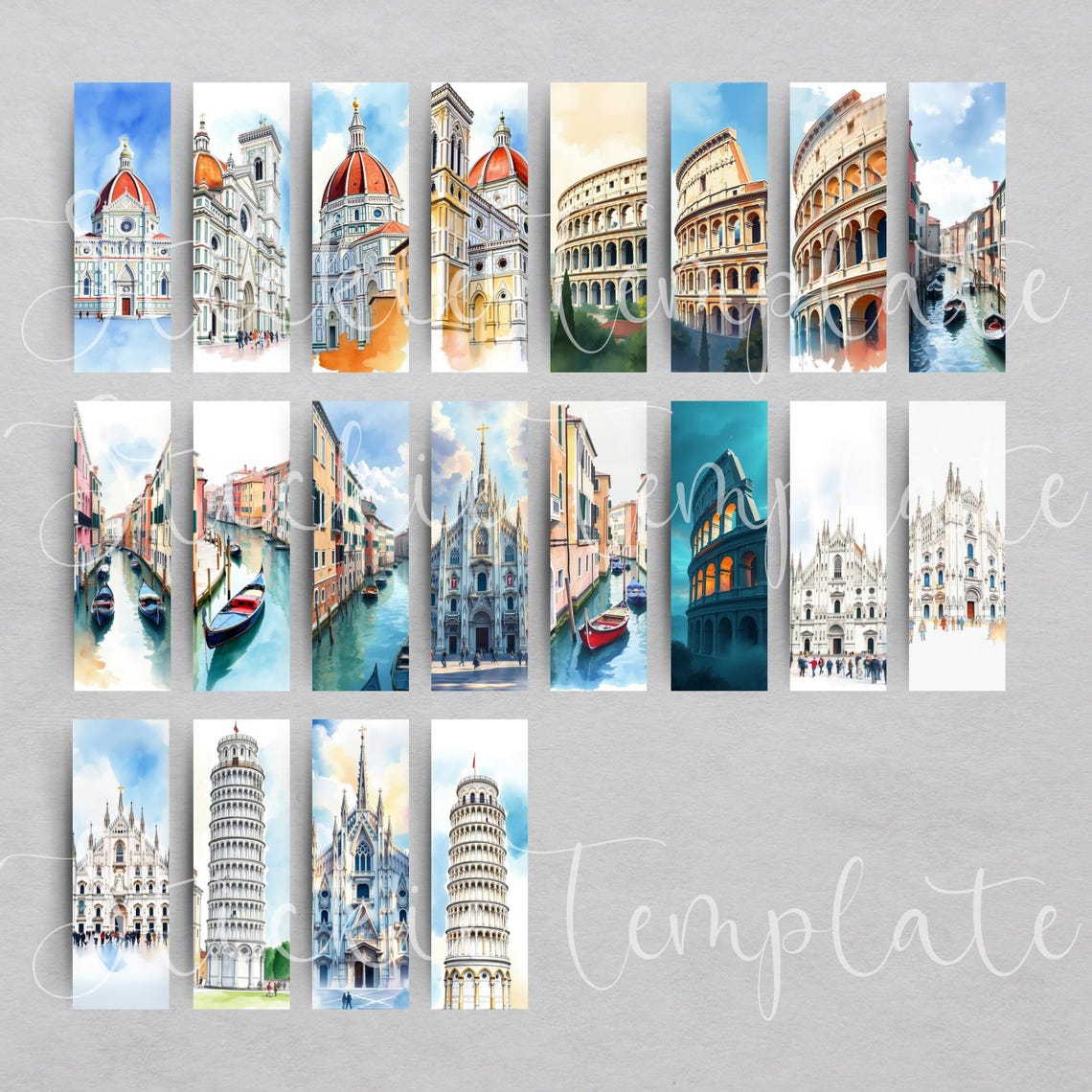 Italy Bookmark Printable, World Travel Bookmark, Watercolor Rome- Pisa ...