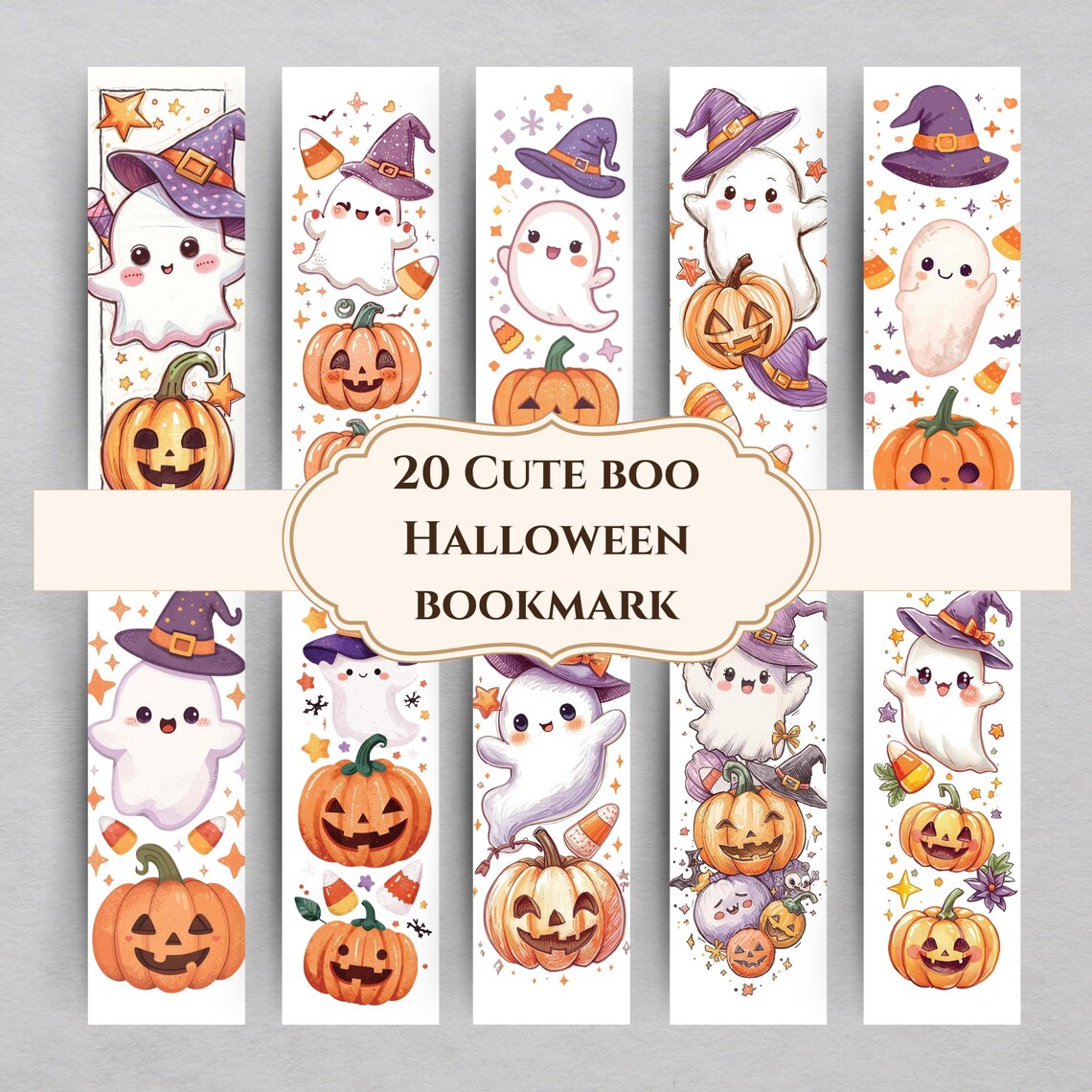 Cute Boo Halloween Bookmark Printable, Ghost and Pumpkin Gift Bookmark ...