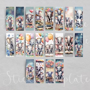 Elephant Bookmark Printable, Book Lovers Designs, Digital Letter Size ...