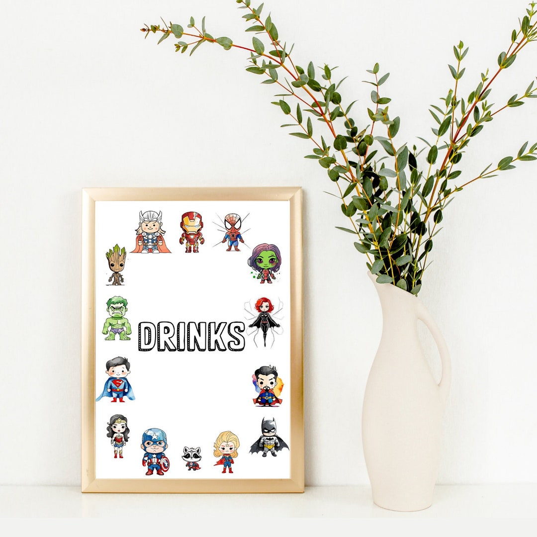 Superhero Drinks Sign, Superhero Table Sign, Superhero Birthday Table ...