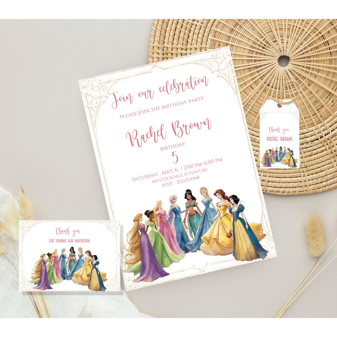 Princesses Birthday Party Invitation, Princess Birthday Invitation ...