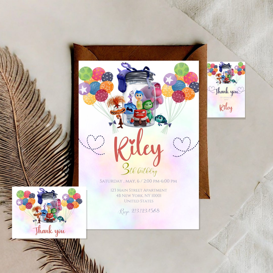 Inside Out 2 Birthday Invitation, Inside Out Thank You Tags & Inside ...